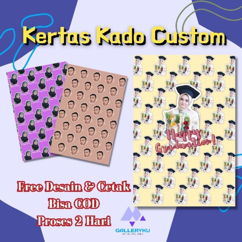 Jual Custom Kertas Kado Wrapping Paper Gambar Muka Suka-Suka Pattern ...