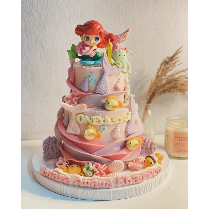 Jual custom cake tema mermaid/mermaid cake/kue ulang tahun anak tema ...
