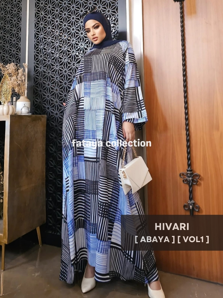 Jual Fataya Collection HIVARI Abaya Blue White - Kain Crepe Lingkar ...