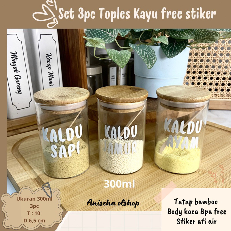 Jual (free sendok kayu tipis 3) PAKET HEMAT 3pc Toples Kayu ukuran ...