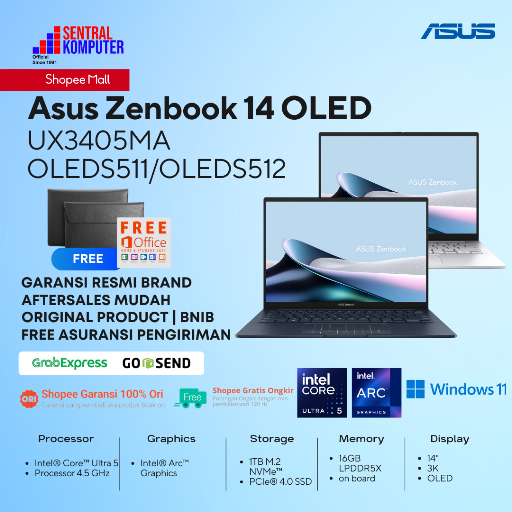 Jual ASUS Zenbook 14 OLED UX3405MA Intel Ultra 5 125H 16G 1T 14" 3K W11 ...