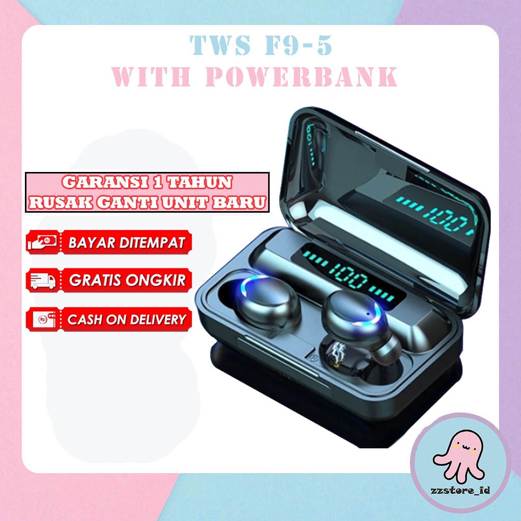 Jual TWS F9-5 Headset Bluetooth Stereo Bass Earphone LED Digital Display Wireless Headset 2in1 ...