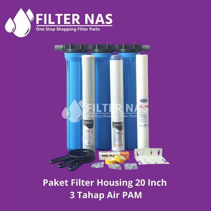 Jual Paket Filter Air Ledeng 3 Housing 20" Blue (Sediment, GAC &CTO ...