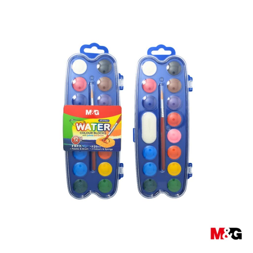 Jual Water Colour Blocks Mini M&G 12+2 Warna dengan Palet dan Brush # ...