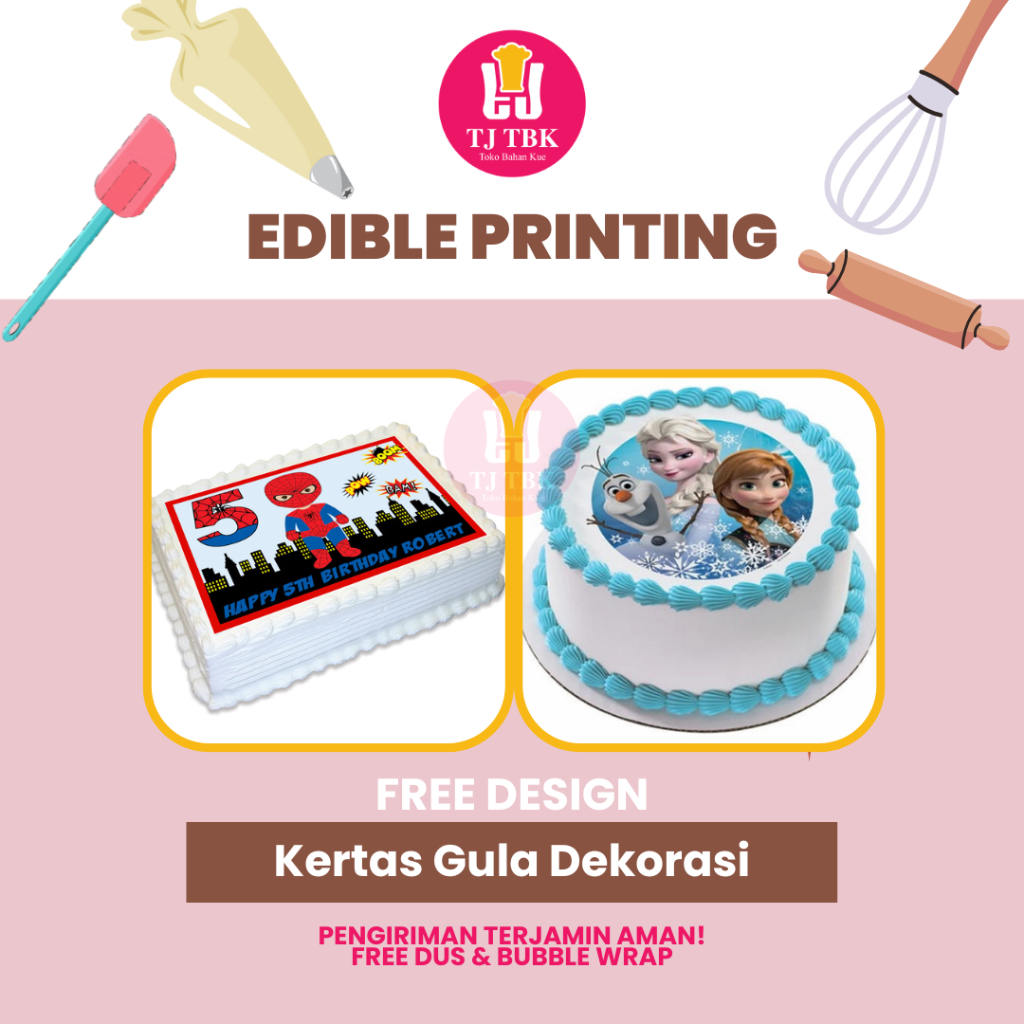 Jual Cetak EDIBLE PRINTING 18x27cm FREE DESIGN / Dekorasi Kue Ulang ...