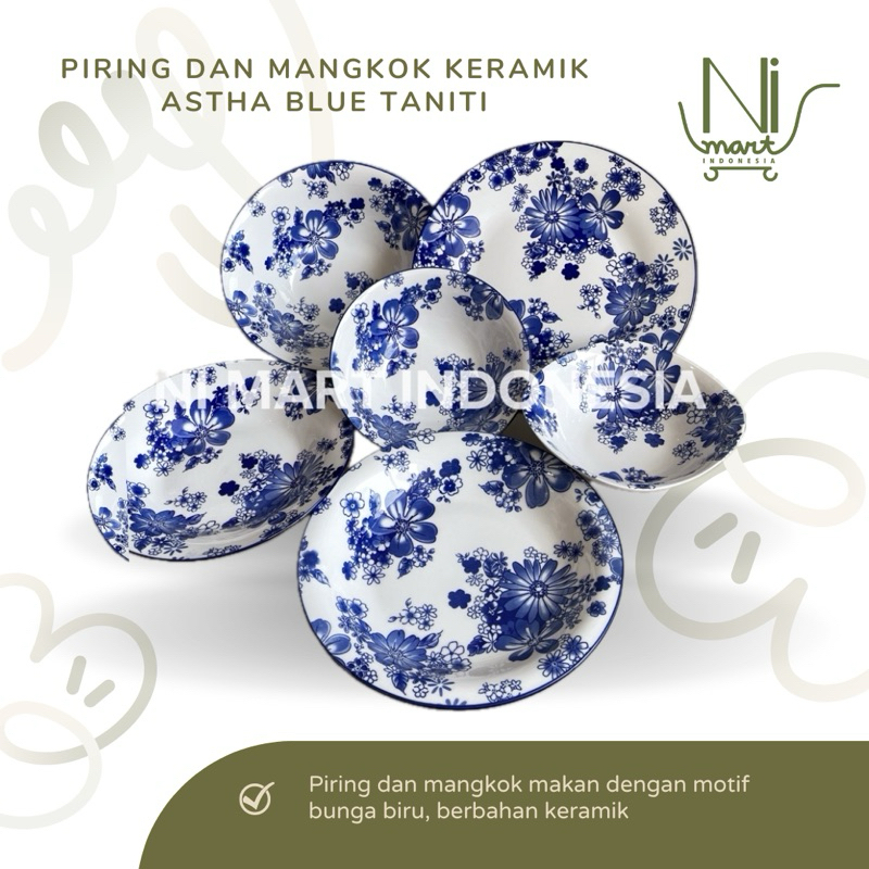 Jual Piring Mangkok Taniti Astha Blue Keramik Murah Motif Bunga Biru ...