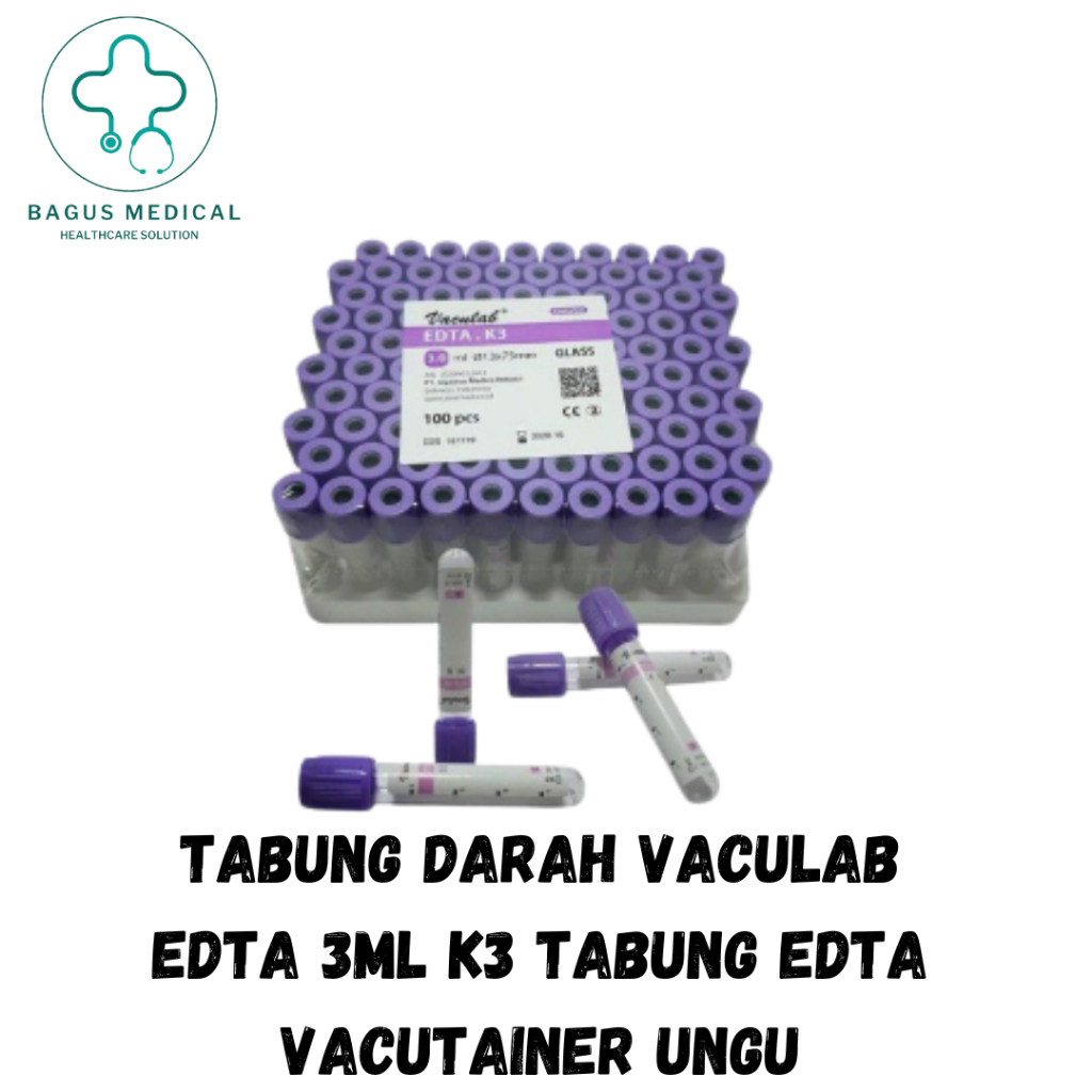 Jual Tabung Darah Vaculab EDTA 3ML K3 Tabung EDTA Vacutainer UNGU ...