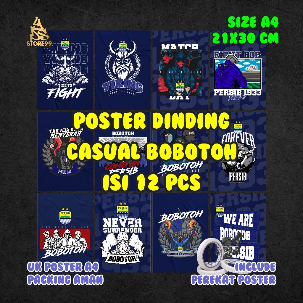 Jual [12PCS] Poster Casual Bobotoh Persib bandung | Shopee Indonesia