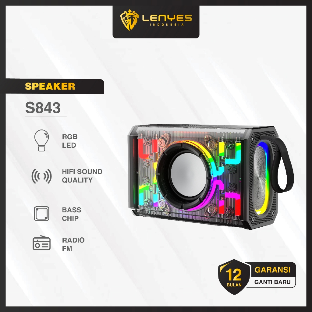 Jual LENYES S843 20W Wireless Speaker Bluetooth 5.3 Transparan RGB LED ...