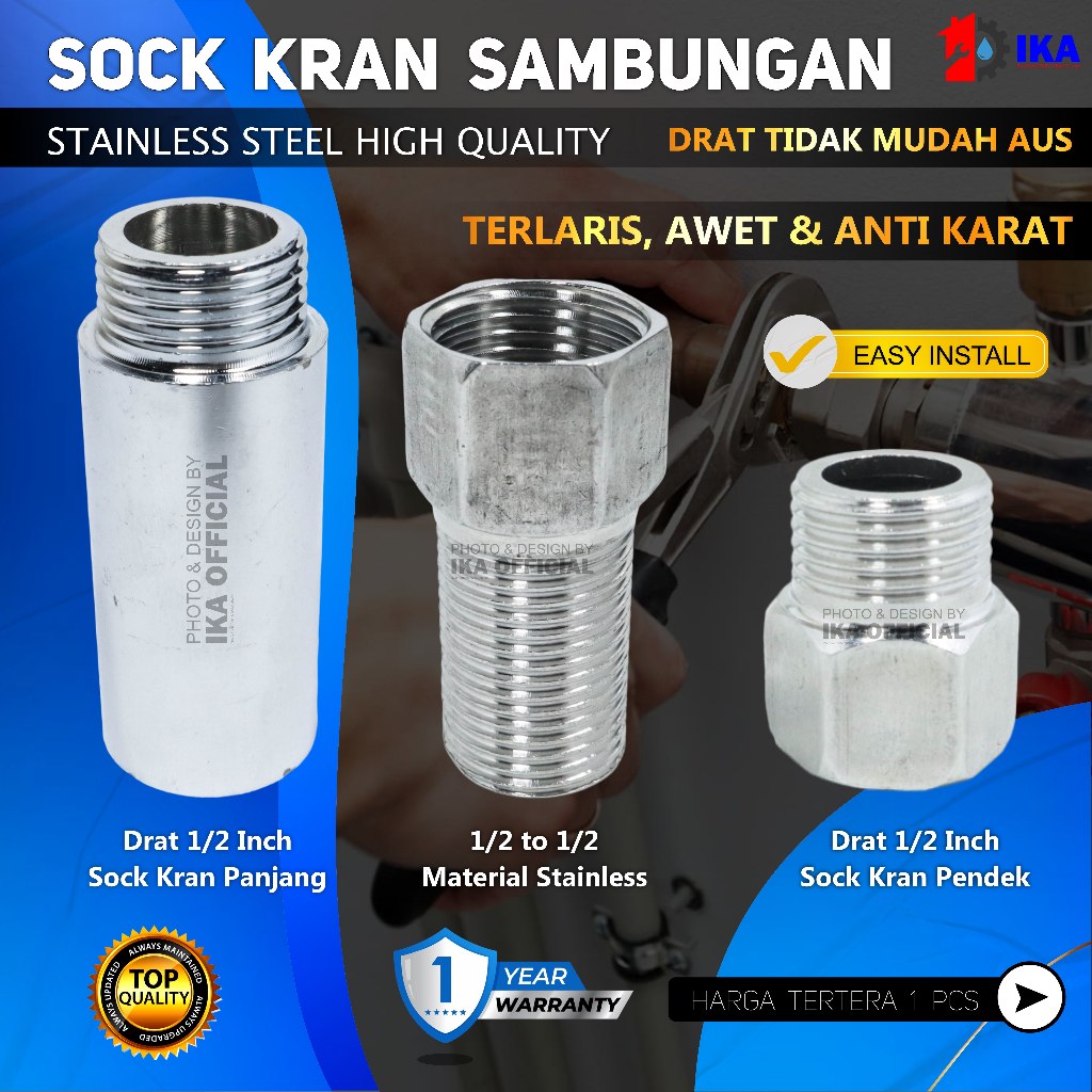 Jual Sok Kran Drat Luar Dalam 1/2 Inch Inci Panjang Pendek Kuningan Sock Sambungan Keran Nepel ...