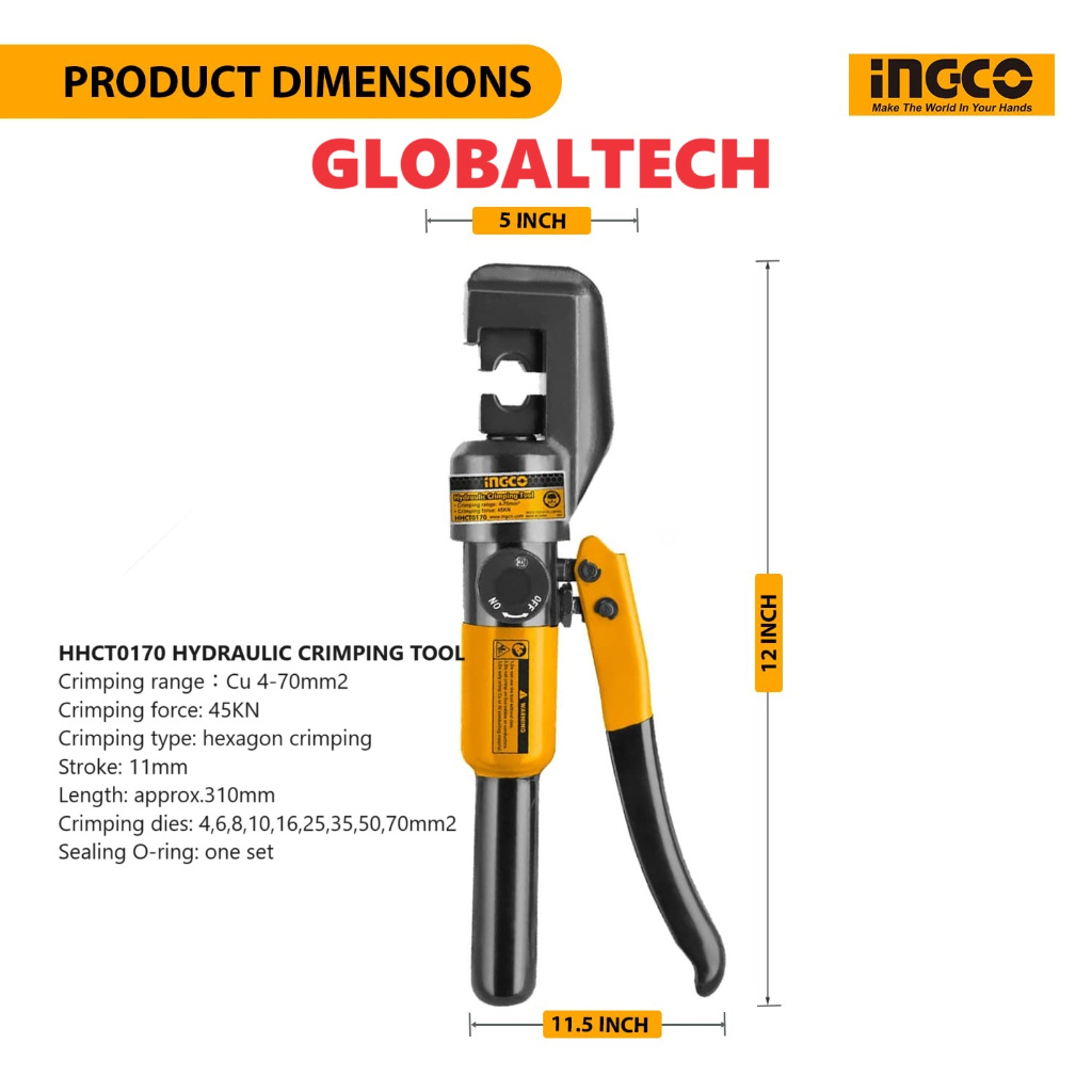 Jual INGCO HHCT0170 HYDRAULIC CRIMPING TOOLS 70MM 45KN TANG PRESS SKUN ...