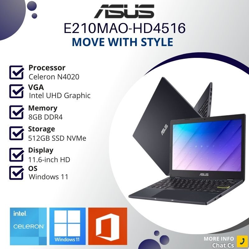 Jual ASUS VIVOBOOK E210MAO-HD4516 INTEL N4020 RAM8GB SSD512GB INTEL UHD ...