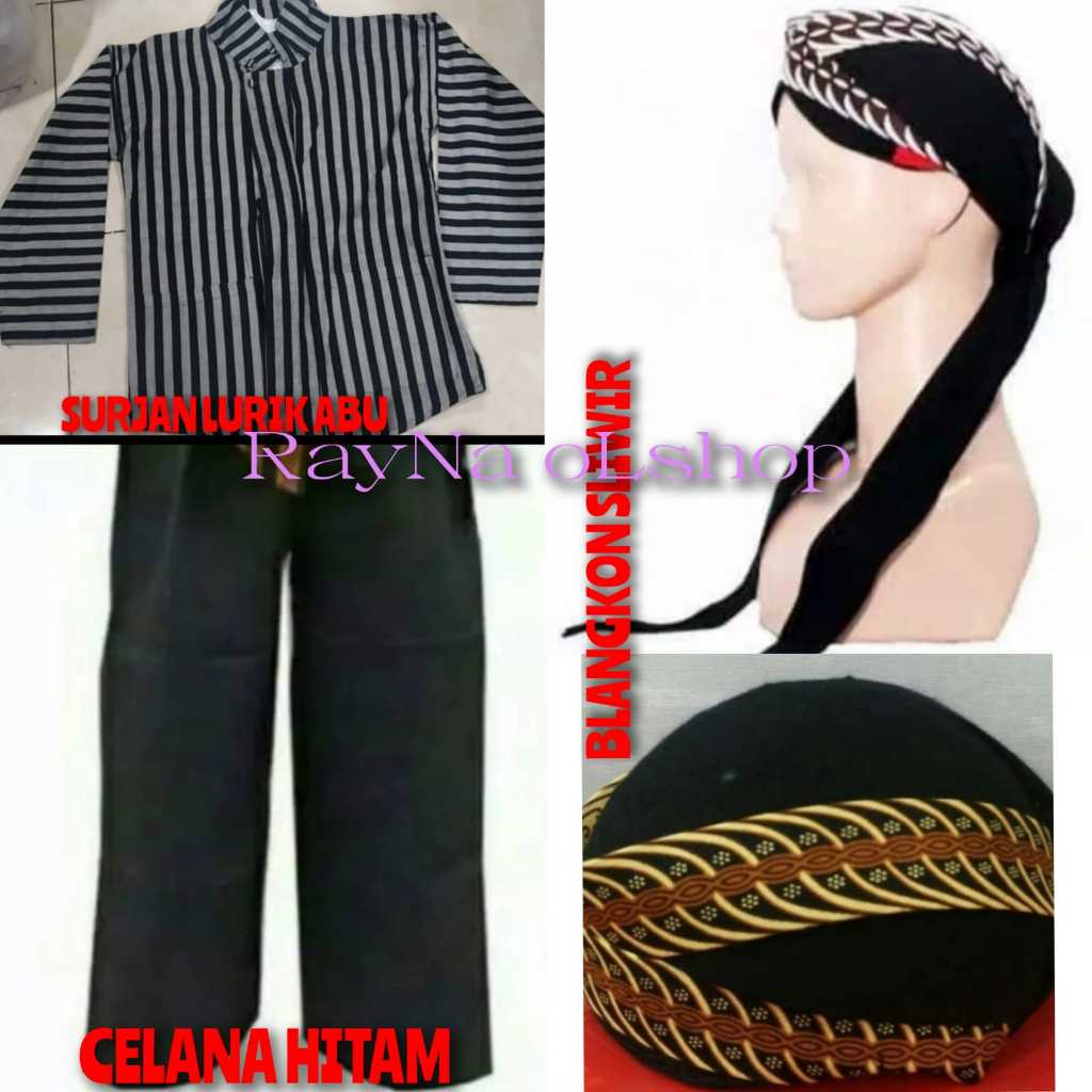 Jual 1 SETELAN LGKP BAJU SURJAN LURIK ABU + BLANGKON SLIWIR + CELANA HITAM, PAKAIAN TENUN MODERN ...