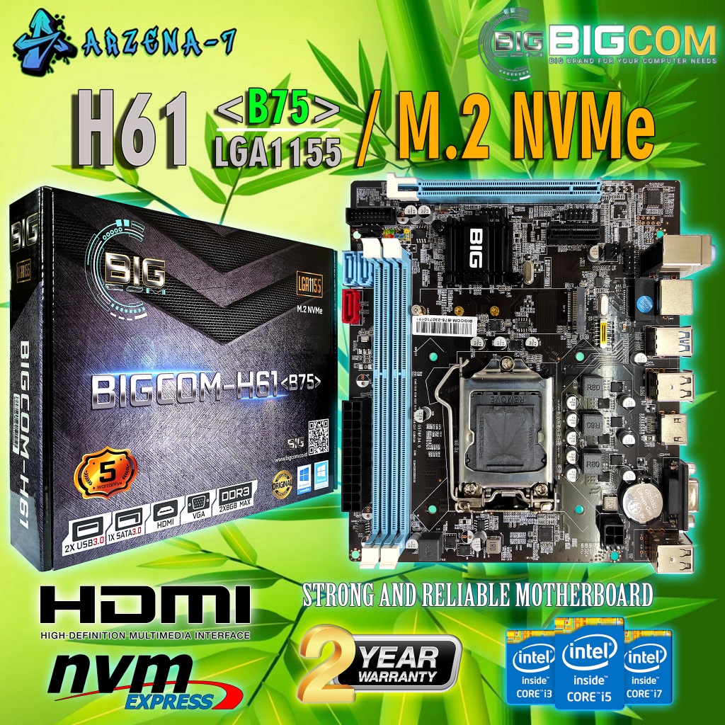Jual BIGCOM Motherboard H61 Ddr3 ( Chipset B75 ) Ori Support M.2 Sata ...