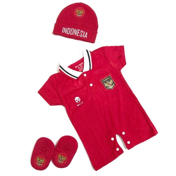 Jual Jersey Bayi Timnas Indonesia Jumpsuit Bayi Set Topi kupluk dan ...