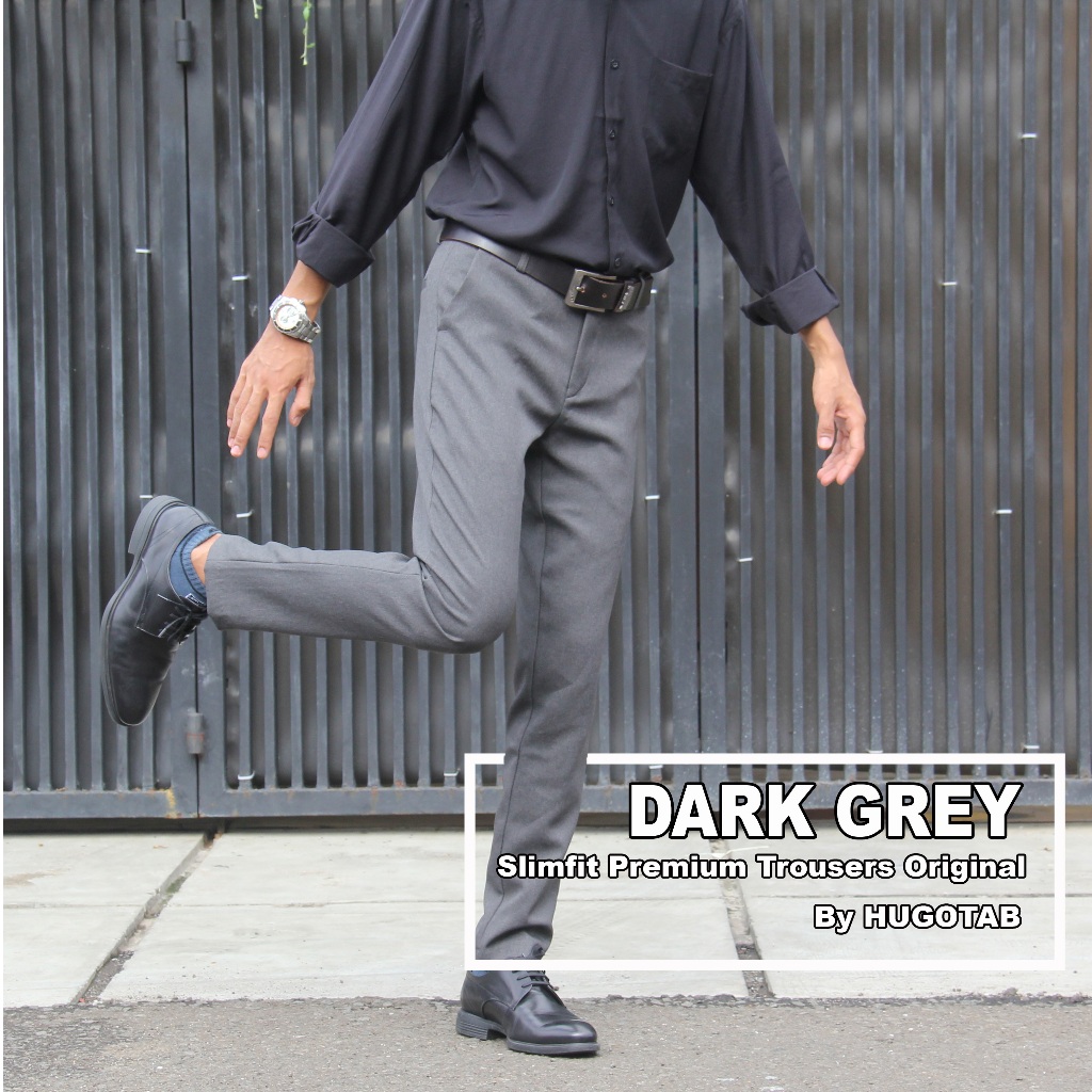 Jual HUGOTAB - Celana Kantor Pria Slimfit - Dark grey trousers (celana ...