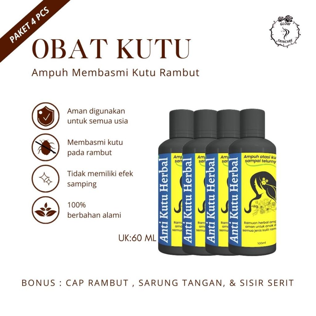 Jual OBAT KUTU RAMBUT HERBAL 60ML PAKET 4 PCS AMPUH MEMBASMI KUTURAMBUT ...