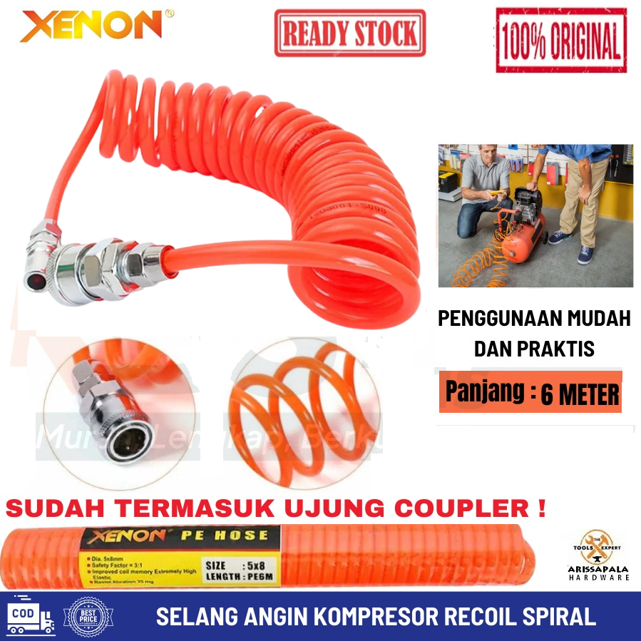 Jual SELANG KOMPRESOR PU 6 Meter RECOIL SPIRAL AIR HOSE COMPRESSOR ...