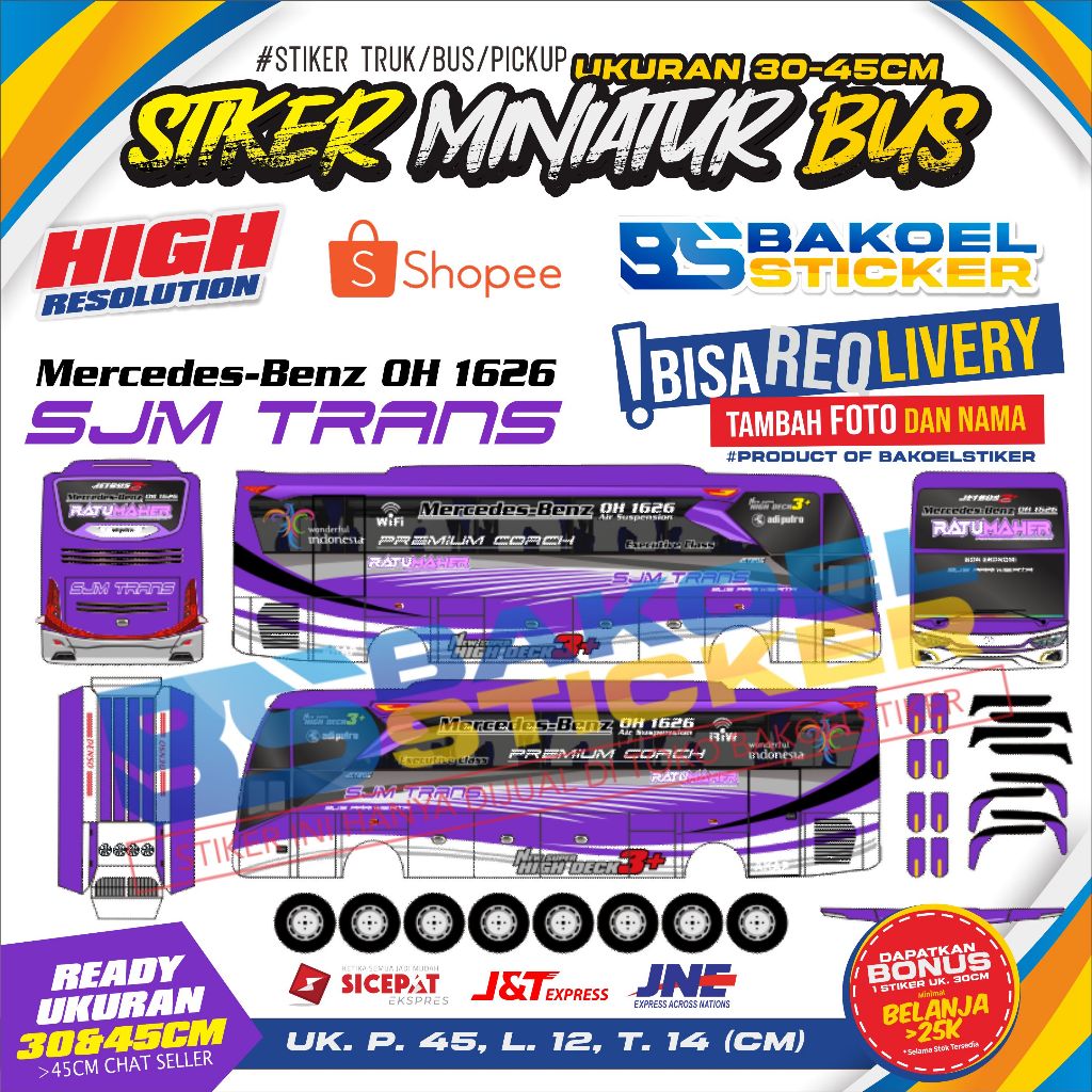 Jual STIKER MINIATUR BUS SJM TRANS UK. 30-45CM | Shopee Indonesia