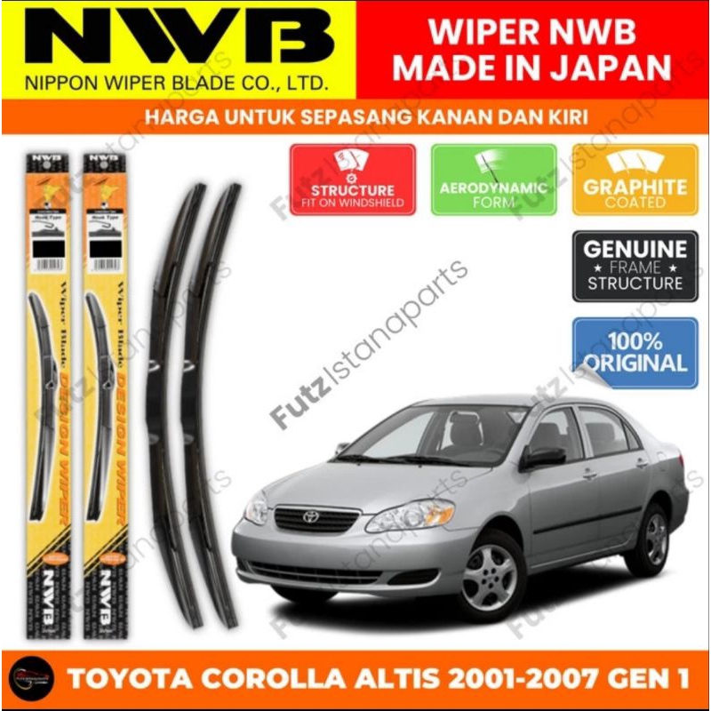 Jual Wiper Depan Toyota Corolla Altis Gen 1 2001-2007 Ukuran 24"&18" NWB Japan Hybrid Frameless ...
