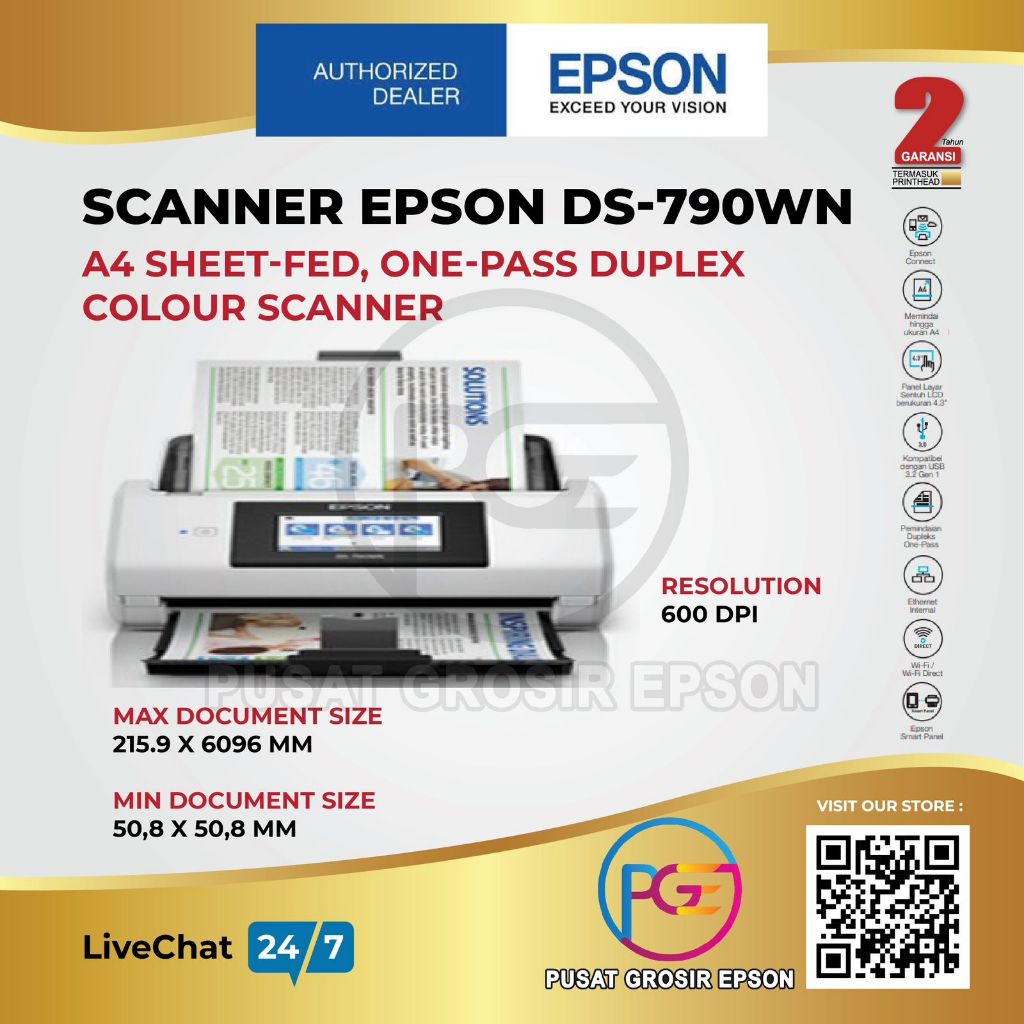 Jual Epson WorkForce DS-790WN DS 790WN DS790WN A4 Duplex Sheet-fed ...