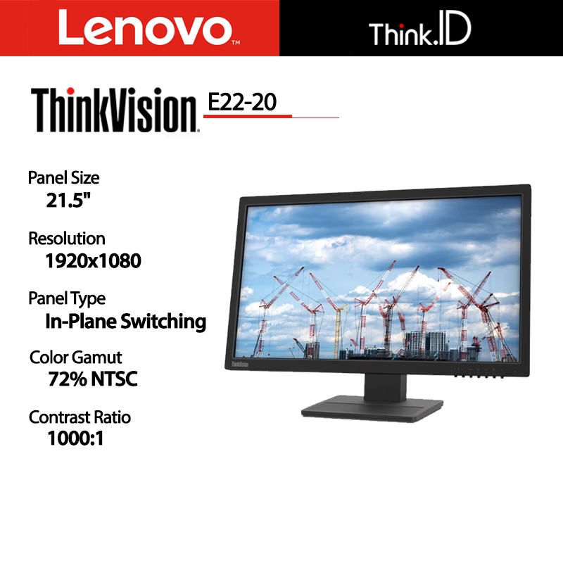 Jual LCD Monitor Lenovo ThinkVision E22-20 21.5"IPS 1920x1080 FHD 72% ...