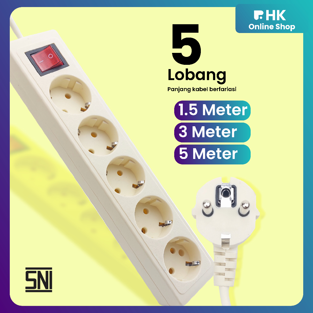 Jual Stop Kontak Kabel 2/3/4/ 5 Lubang 1.5M/3M/5M Meter Colokan Listrik Berkualitas Ber- SNI ...