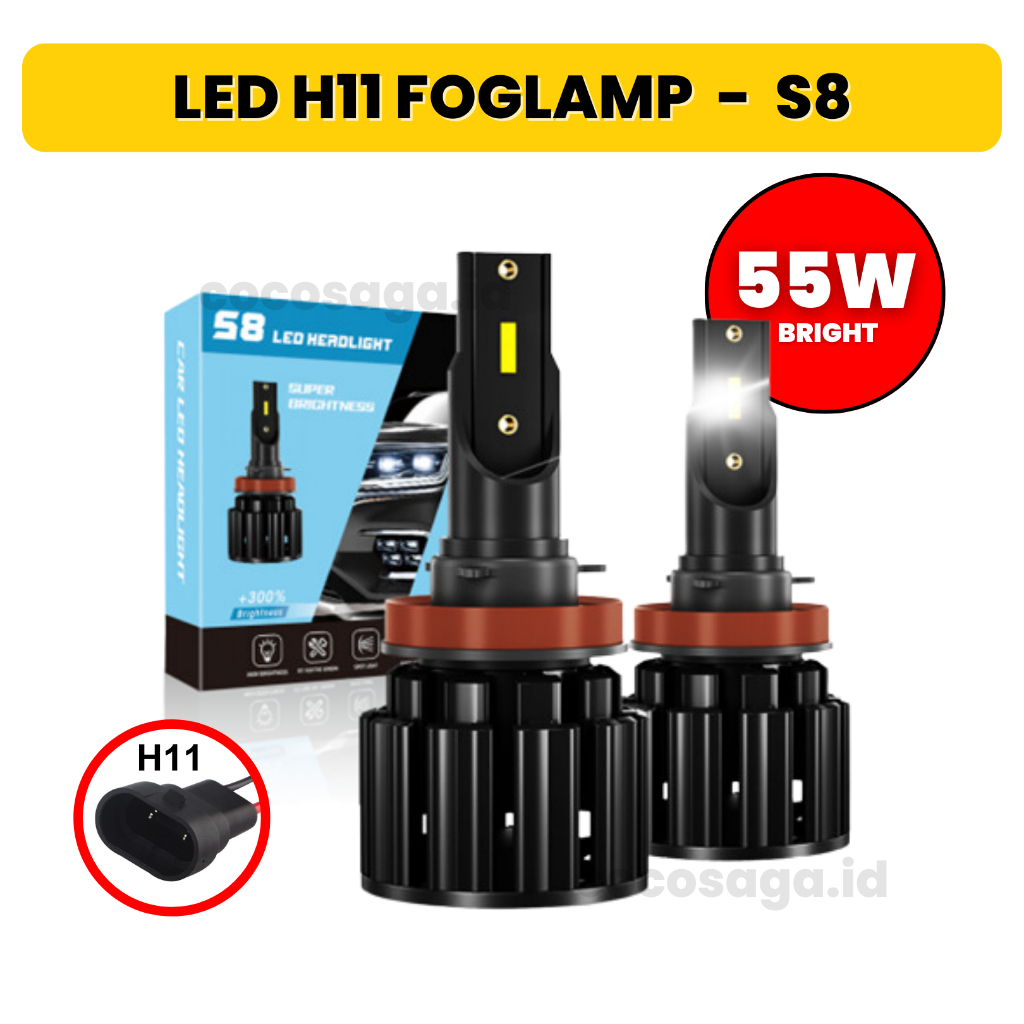 Jual Lampu LED H11 Foglamp Mobil (MERK S8) SUPER TERANG - 55 watt, White 6000k, 12v | Shopee ...