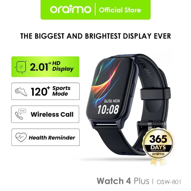 Jual Oraimo Watch 4 Plus OSW-801 Smartwatch 2.01" Large Screen Jam ...