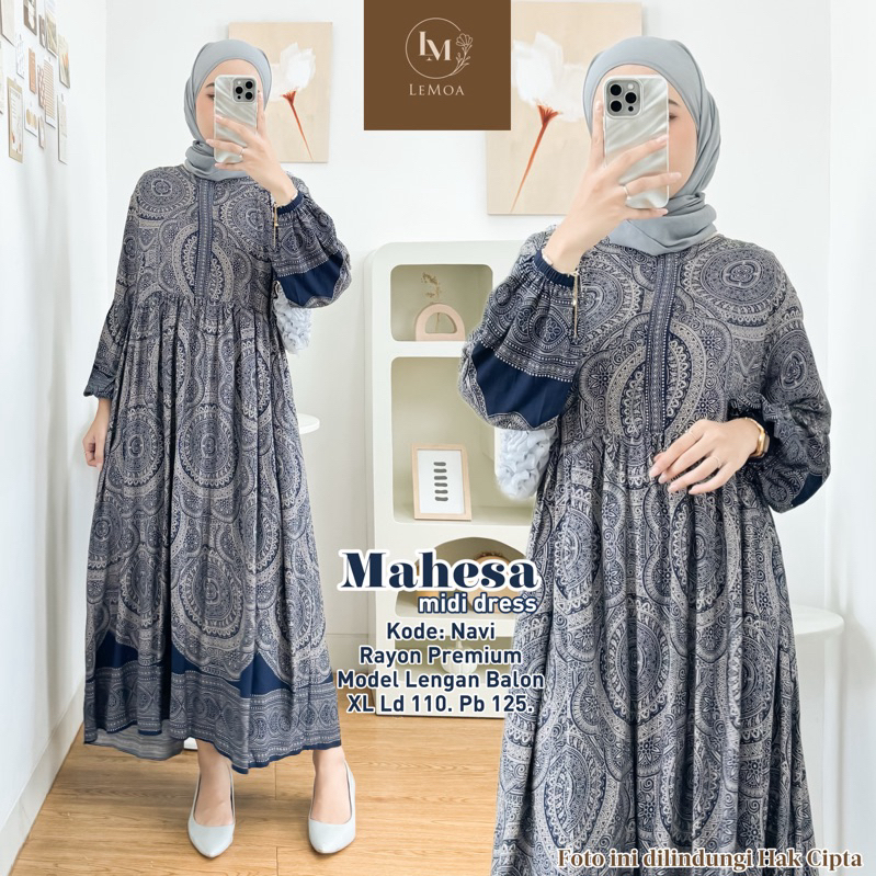 Jual Mahesa Midi Dress Motif Bunga Lengan Balon By Lemoa Bahan Rayon Premium Baju Panjang Wanita ...