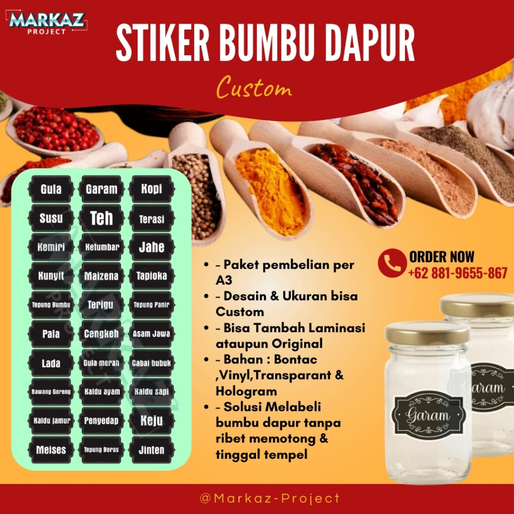 Jual CUSTOM STIKER NAMA BUMBU DAPUR LABEL PENANDA BUMBU GARAM GULA ...