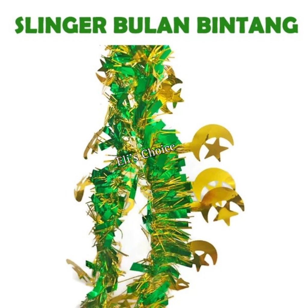 Jual [2 METER] SLINGER LEBARAN IDUL FITRI / DEKORASI TINSEL RAMADHAN BENTUK BULAN BINTANG MASJID ...