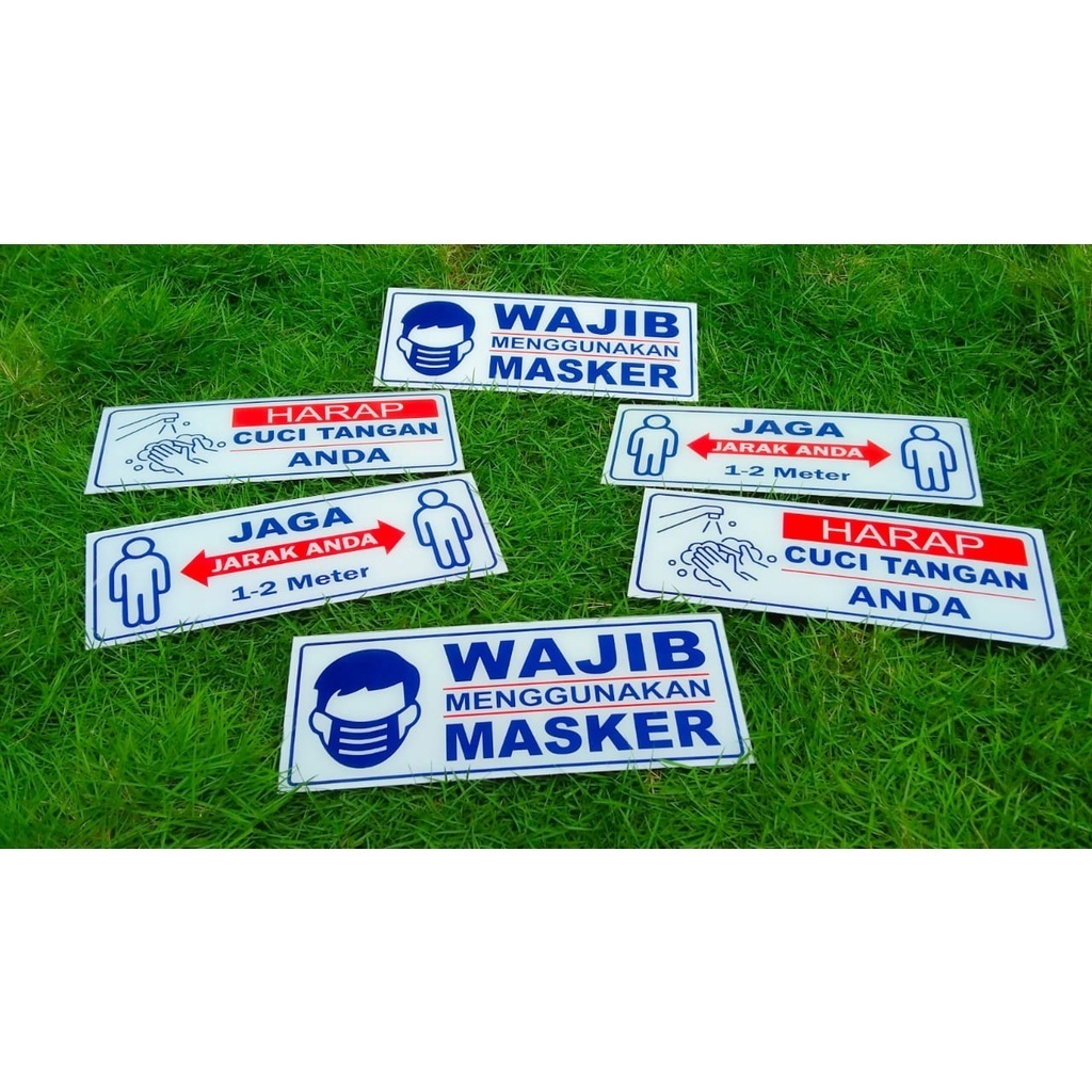 Jual Akrilik Stiker Protokol Kesehatan WAJIB MASKER-JAGA JARAK-CUCI ...