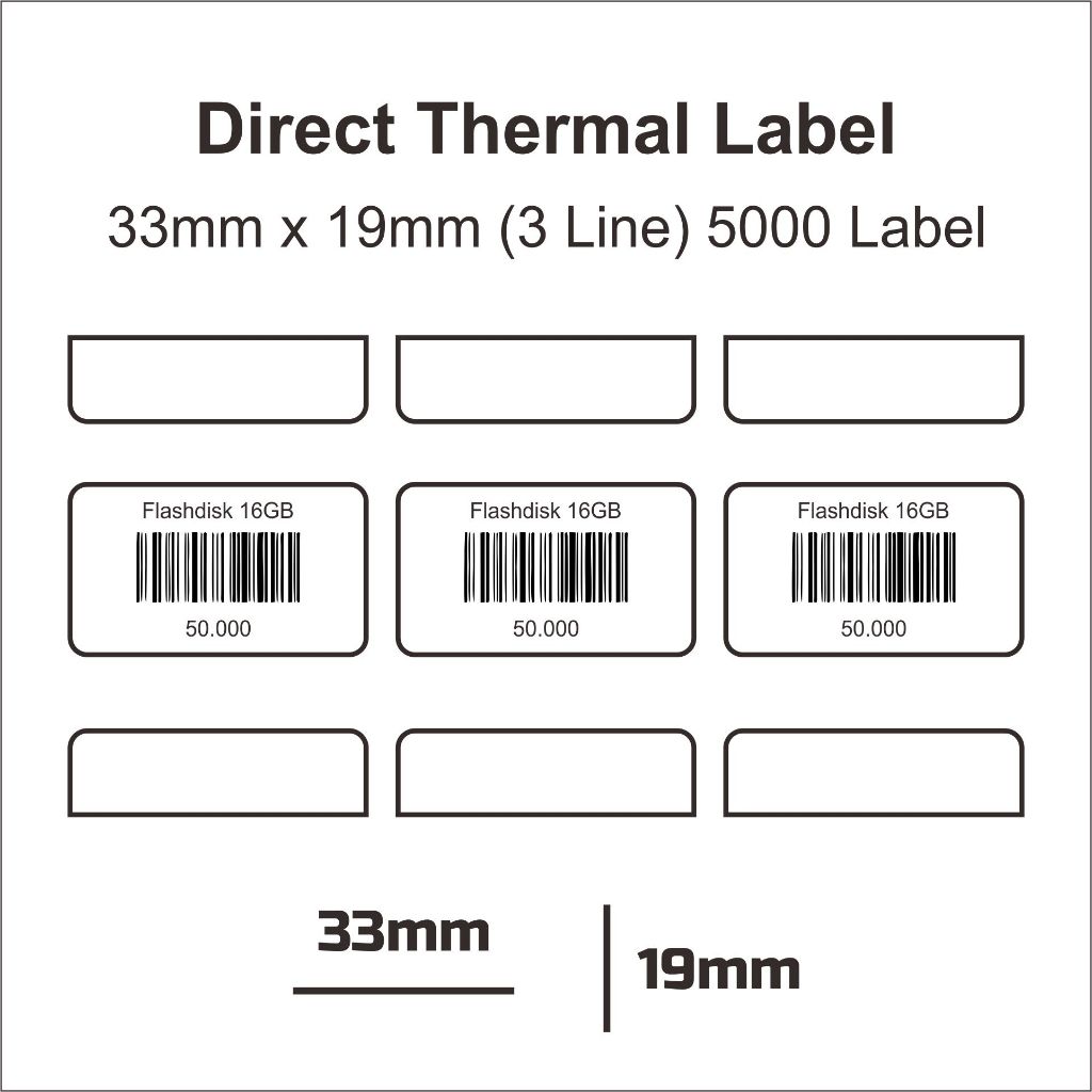 Jual Kertas Label 33mm x 19mm x 3mm - 3 Line - 5000 Label - Semi Coated ...