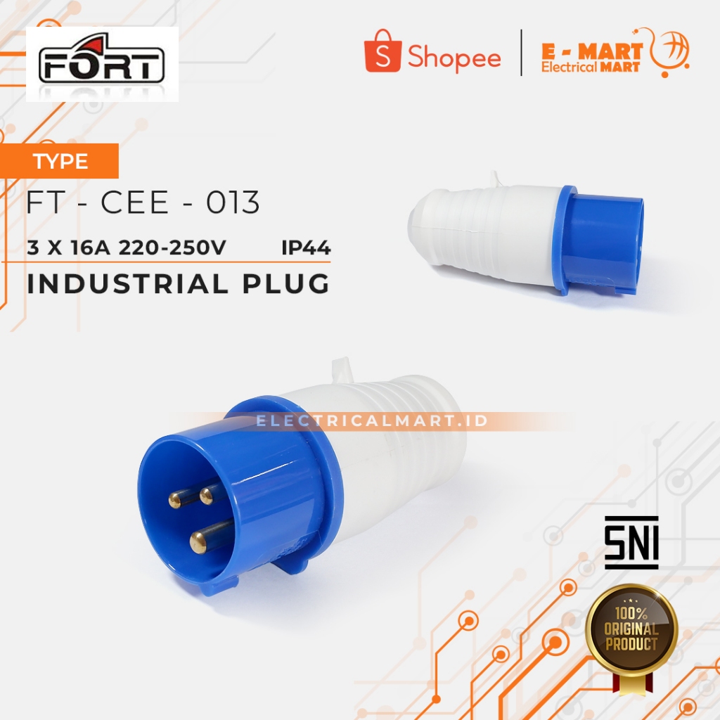 Jual FORT Steker 1Phase 16Ampere CEE-013 Industrial Plug 3Pin 16Ampere ...