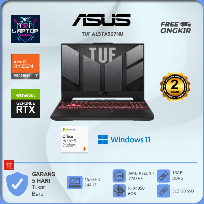 Jual ASUS TUF A15 FA507NU RYZEN 7 7735HS RTX4050 6GB/ 16GB 512GB W11 ...