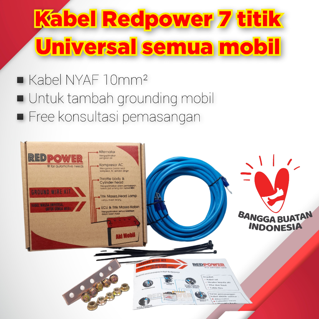 Jual Ground wire kit Kabel grounding massa mobil Redpower NYAF 10mm ...