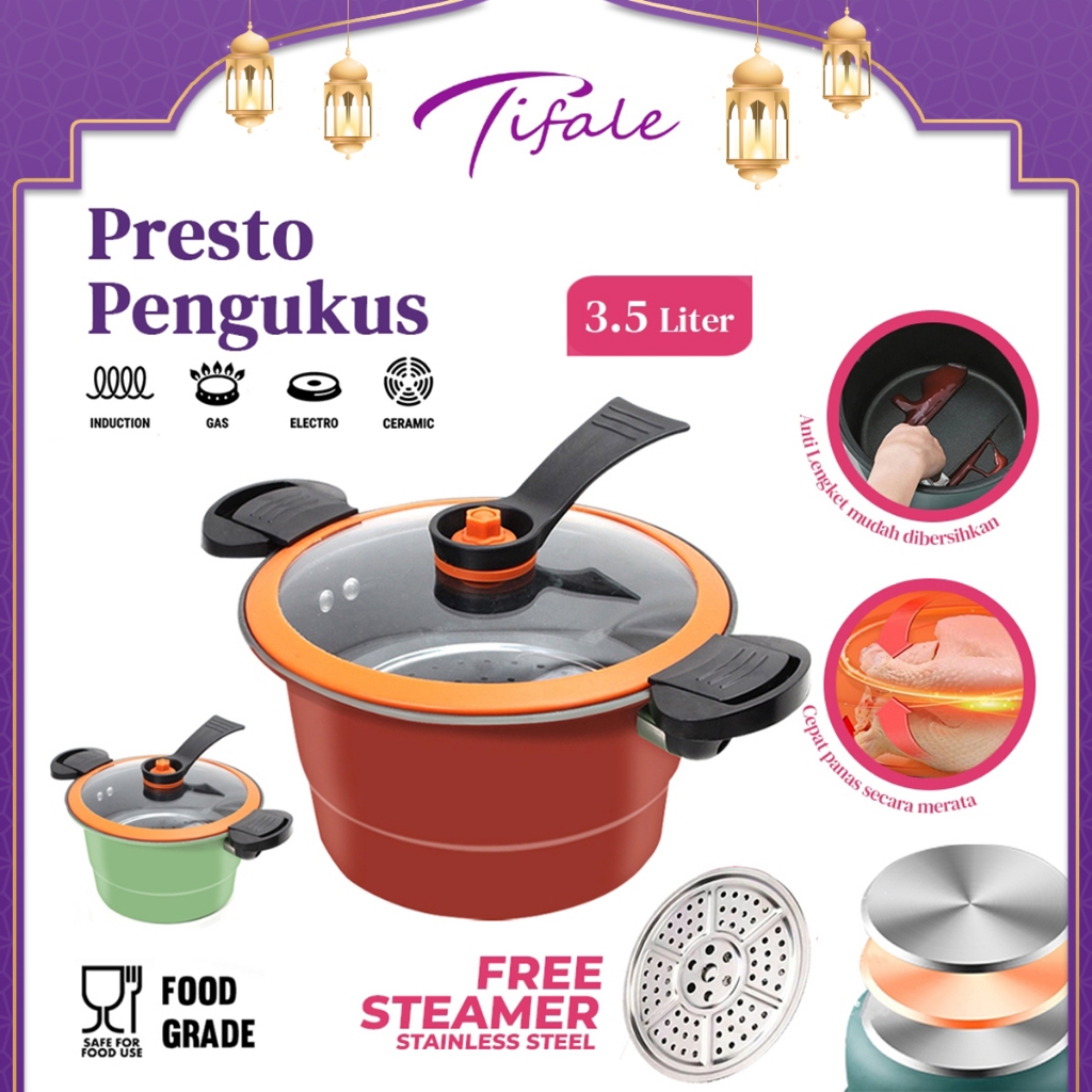 Jual Tifale Panci Presto Teflon Anti Lengket 3,5 Liter Serbaguna Teflon ...