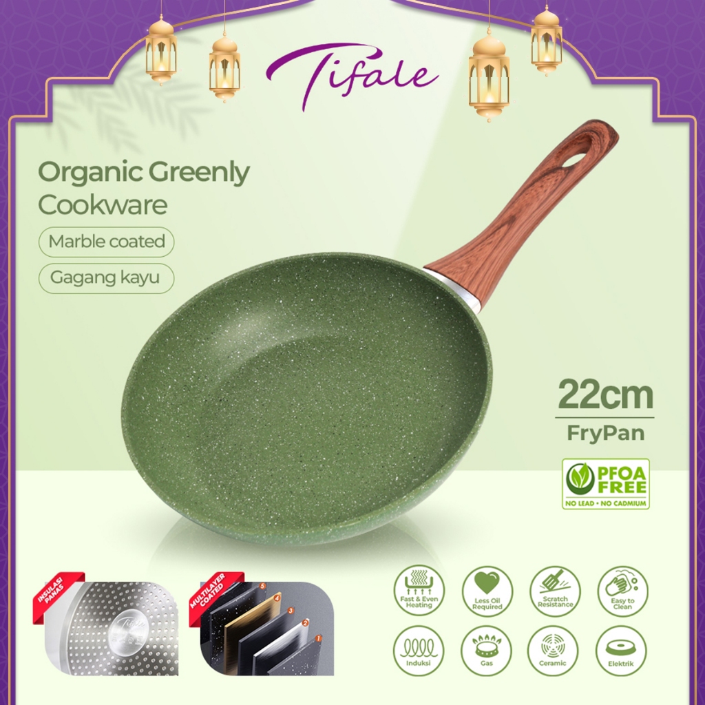 Jual Tifale Organic Greenly Cookware Marble Coated Anti lengket Handle ...