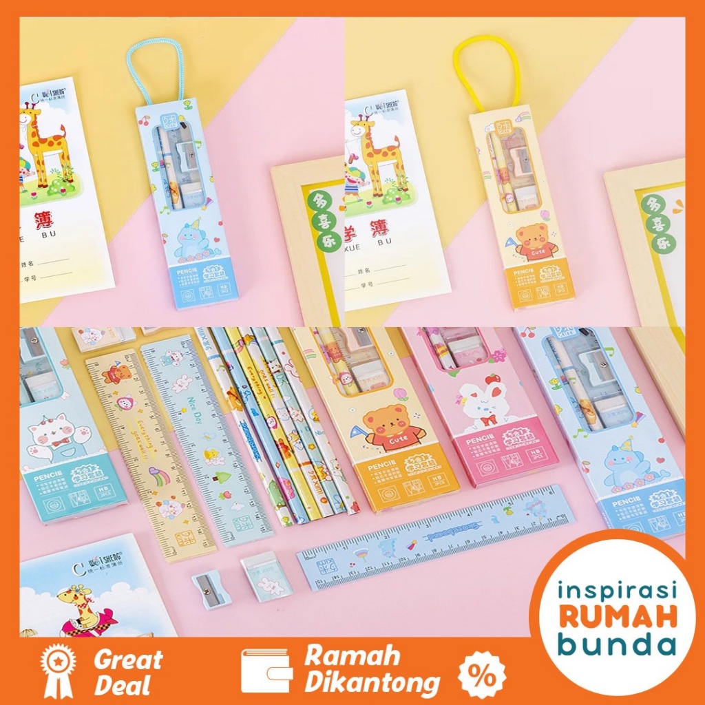 Jual ALAT TULIS SET 5 IN 1 PAKET STATIONERY SET MOTIF ALAT TULIS 5 IN 1 ...