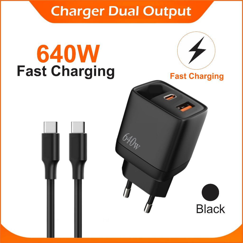 Jual Charger Fast Charging 640W Type C To Type C Dual Output Adapter ...