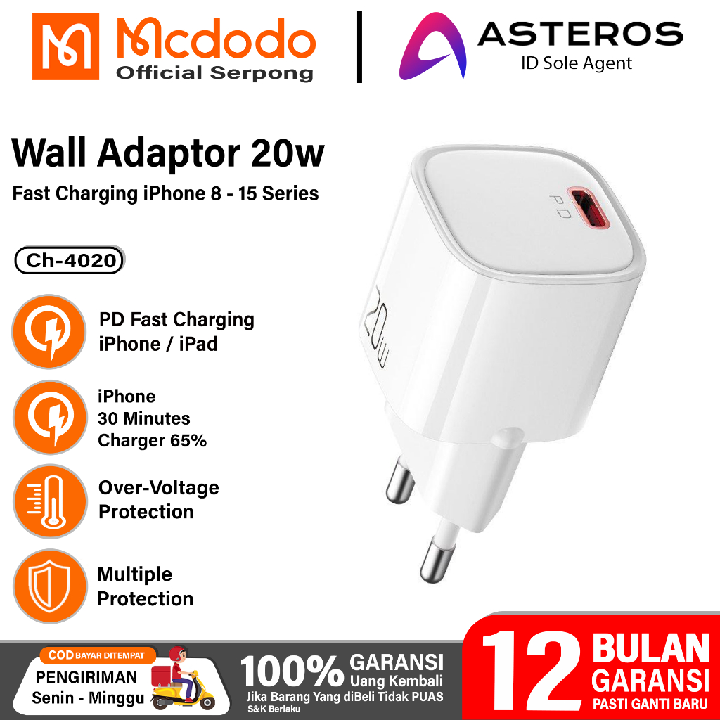 Jual MCDODO Adaptor Charger iPhone Type C PD Fast Charging 20w for ...