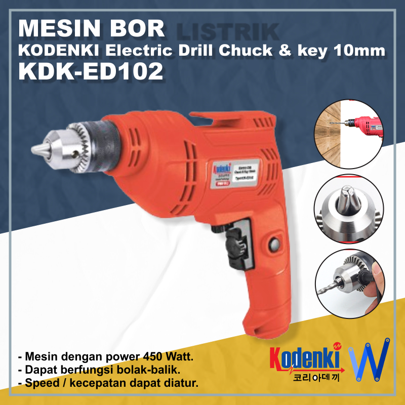 Jual Mesin Bor Tangan Listrik KODENKI Electric Drill 10mm Bor Besi Kayu KDK-ED102 | Shopee Indonesia