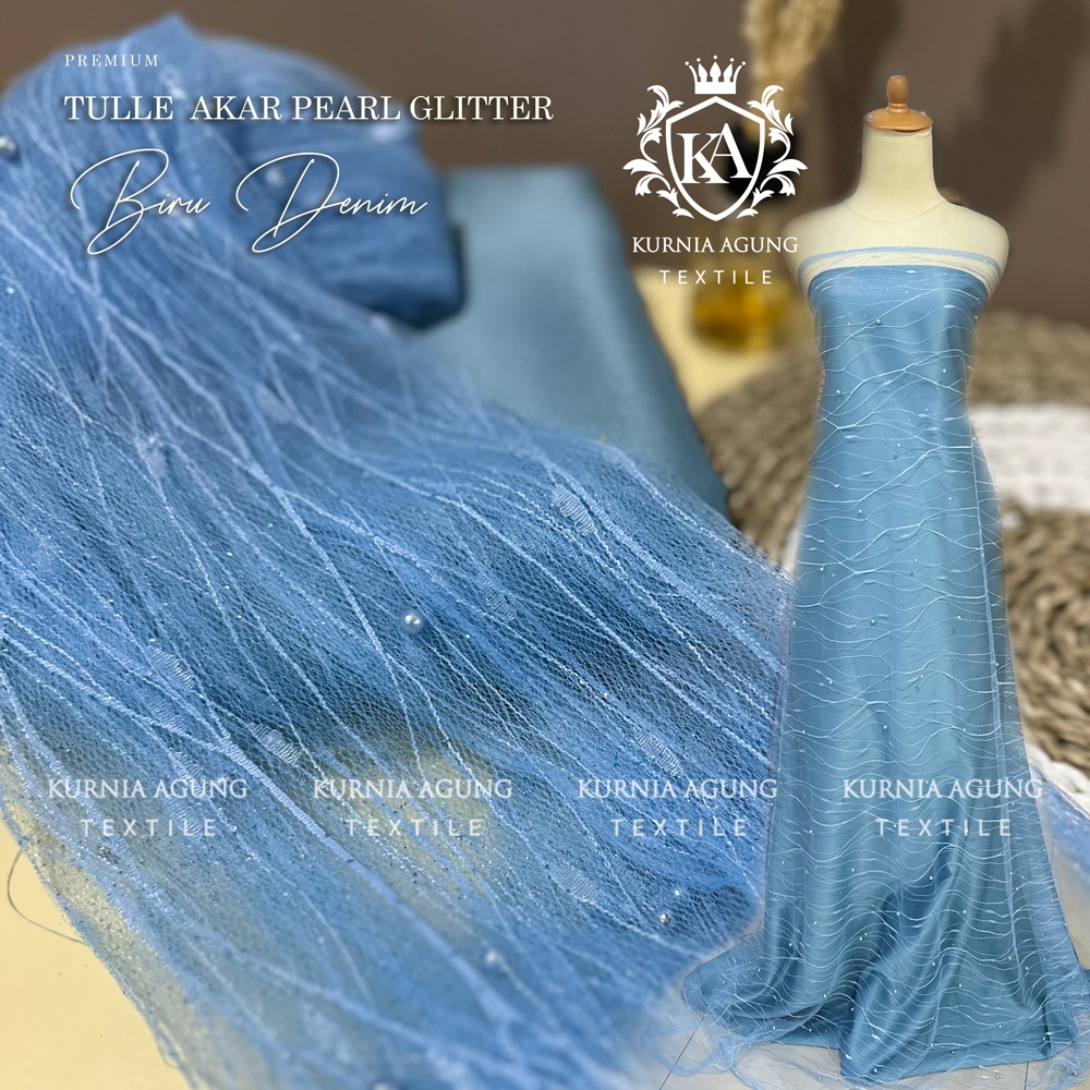 Jual Kain Tile Akar Mutiara Glitter/Kain Brukat Tile Modern warna DENIM ...