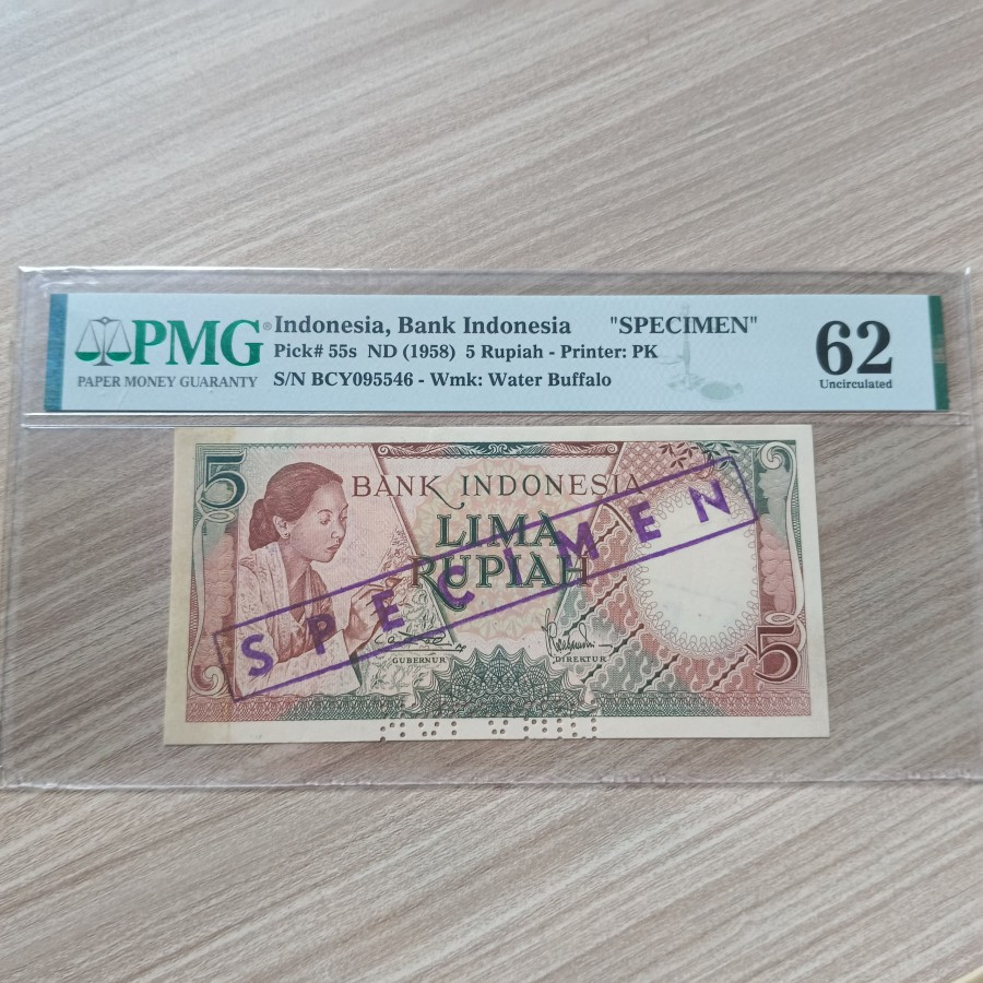 Jual PMG SPECIMEN 5 Rupiah Seri Pekerja 1958 Skor 62 UNC LANGKA RARE ...