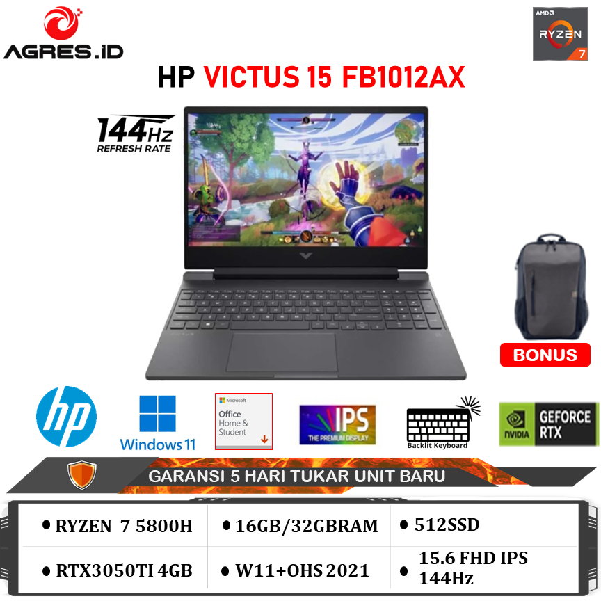 Jual HP VICTUS 15 RYZEN 7 5800H RTX3050TI 4GB/ 32GB 512GB W11+OHS 15 ...