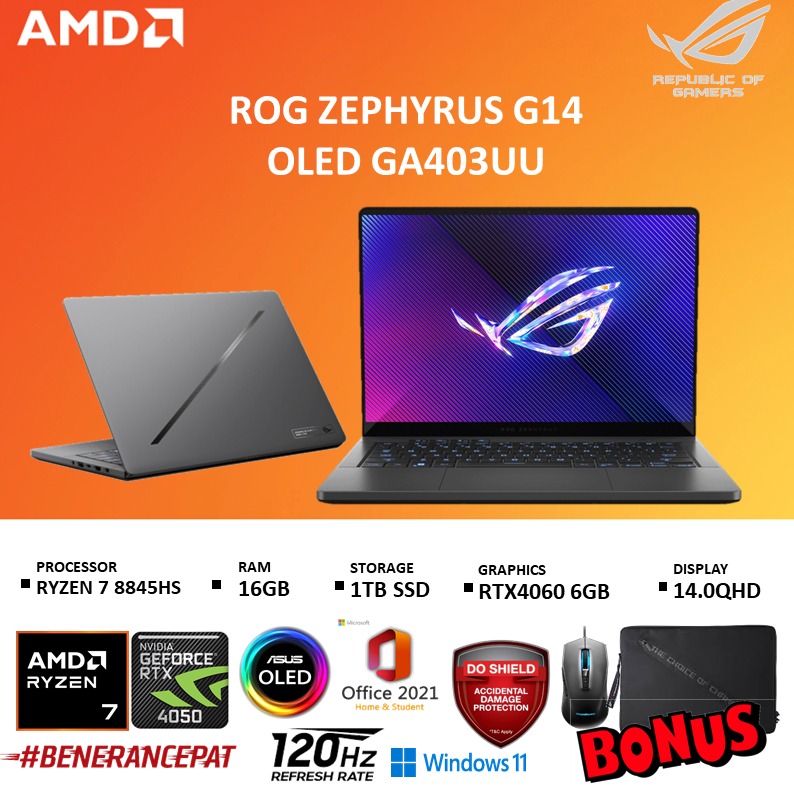 Jual ASUS ROG ASUS ZEPHYRUS G14 OLED GA403UU RYZEN 7 8845HS RTX4050 6GB ...