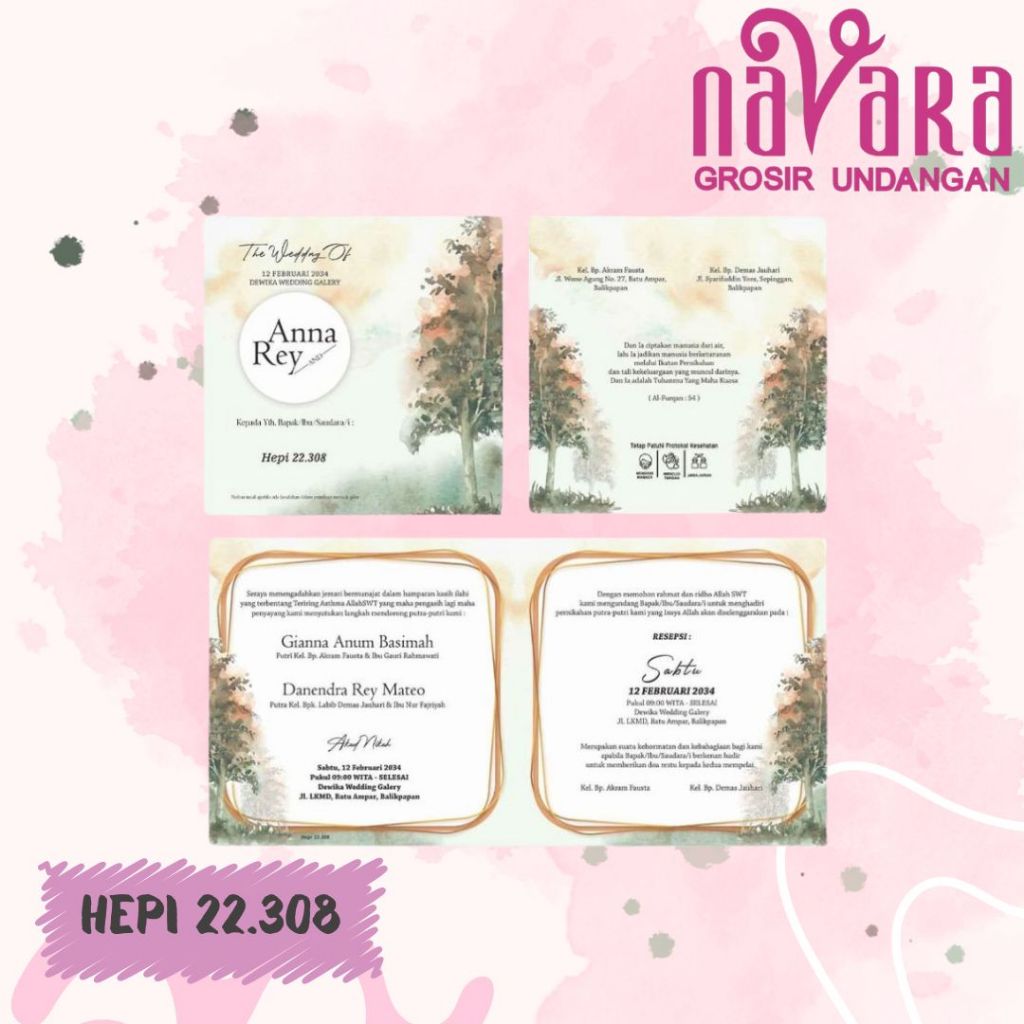Jual Blangko undangan atau kertas undangan pernikahan merek Hepi 22.308 dengan bahan kertas BC ...