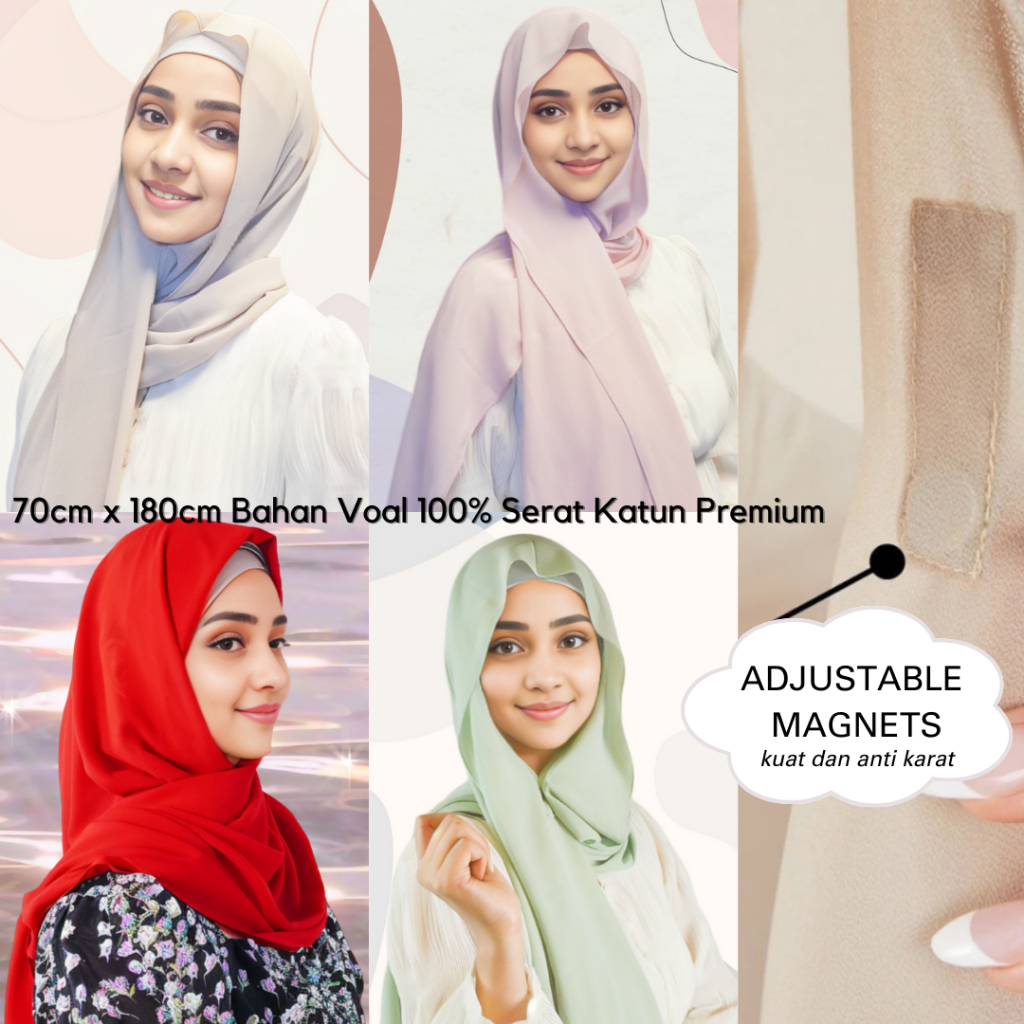 Jual LuxeLane Hijab Magnetic Bahan Voal 100% Serat Katun Cotton Premium ...