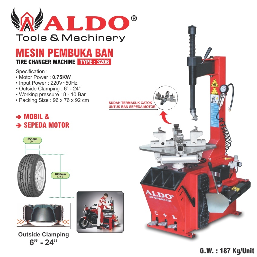Jual MESIN PEMBUKA BAN MOTOR DAN MOBIL 3206 / TIRE CHANGER MACHINE ALDO | Shopee Indonesia